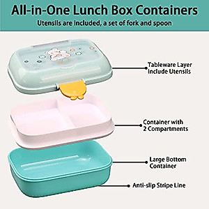 Generic Bento Box Lunch Set for Adults, Blue, Polypropylene, 2 Tiers, 3 Compartments, Spoon, Fork, Water Bottle