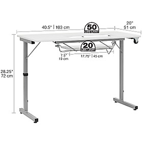 Rollaway II Compact Portable Folding Sewing Table, Silver/White