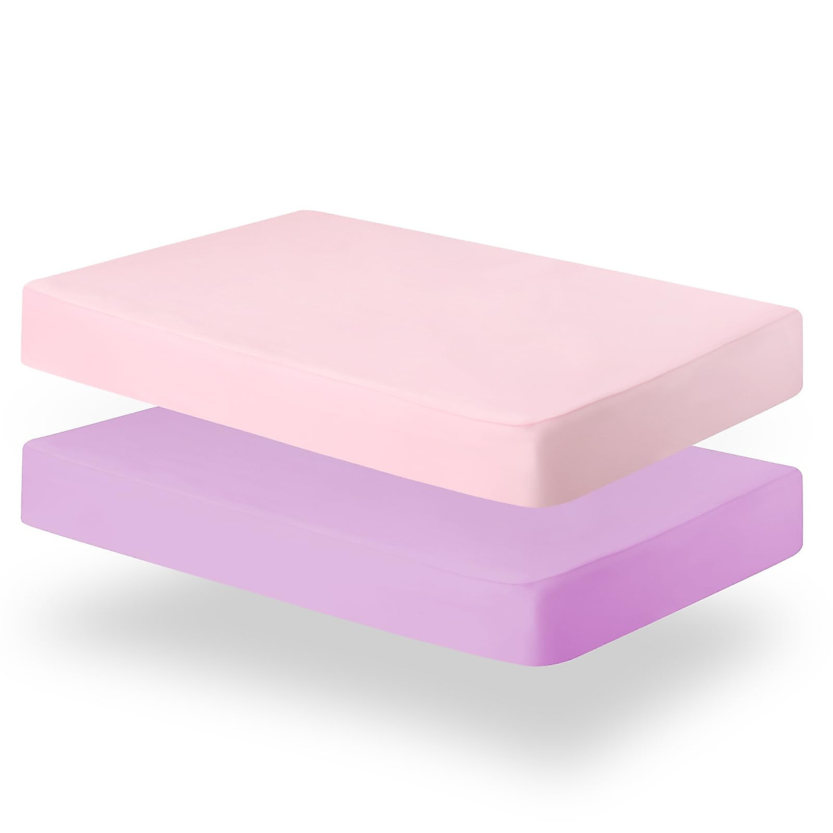 Biloban Pack and Play Sheets Fitted, 2 Pack Pack and Play Sheet Fits for Graco Pack n Play Mattress, Neutral Playard Sheets for Baby Boys and Girl, Pink & Violet, 38”X 26”