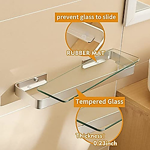 Danpoo Floating Shelf Bathroom Wall Shelf, 16“ Tempered Glass Shelf Wall Mounted(Matte Silver)