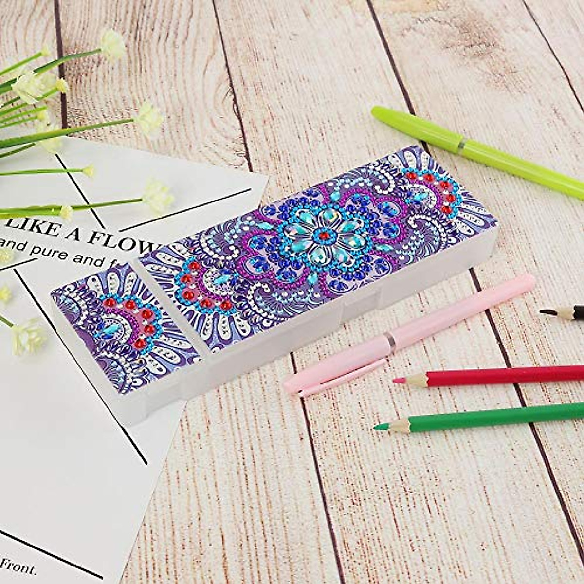 2 Grid Clear Plastic Jewellery Box Storage Organizer, DIY Diamond Painting Kits, Mandala Lid Craft Storage Boxes Pencil Cases with Compartments (K)