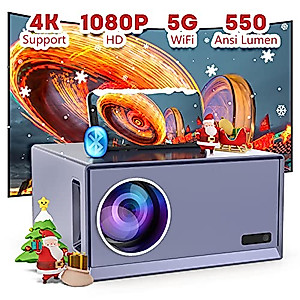 5G WiFi Bluetooth Projector- Native 1080P 4K Support Movie Projector, REPABOW 550 ANSI 300" Display 4D/4P Keystone Correction Home Theater Projector Sync for Phone, Fire Stick, HDMI, PC, Laptop, PS5
