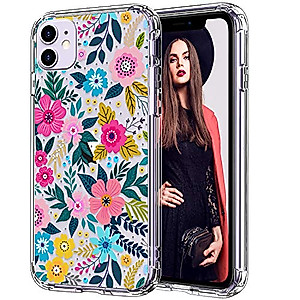 ICEDIO iPhone 11 Case with Screen Protector,Clear with Cute Colorful Blooming Floral Flower Patterns for Girls Women,Slim Fit TPU Cover Protective Phone Case for Apple iPhone 11 6.1 inch
