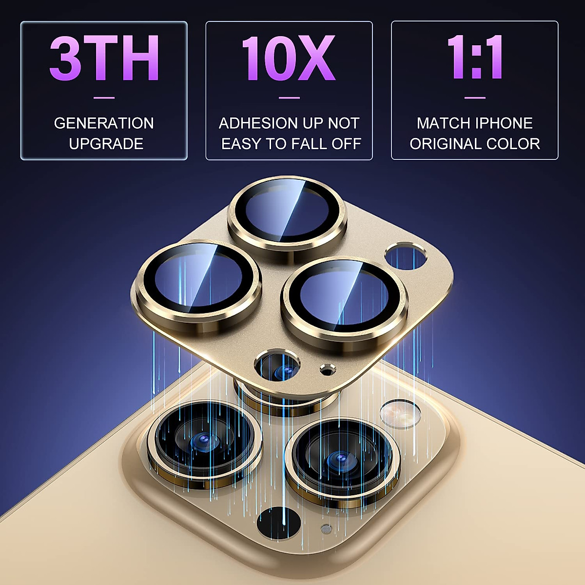 Uyiton for iPhone 14 Pro/iPhone 14 Pro Max Camera Lens Protector, [Drop Protection] 9H Tempered Glass Camera Cover screen Metal Ring Case Friendly Scratch Resistant Easy to Install Gold