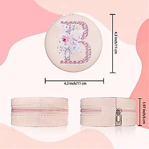Travel Jewelry Case Travel Portable Personalized Pink Flower Jewelry Box for Necklace Earring Ring Organizer Storage Holder Boxes Accessory Unique Birthday Gifts for Women Teen Girls Initial I