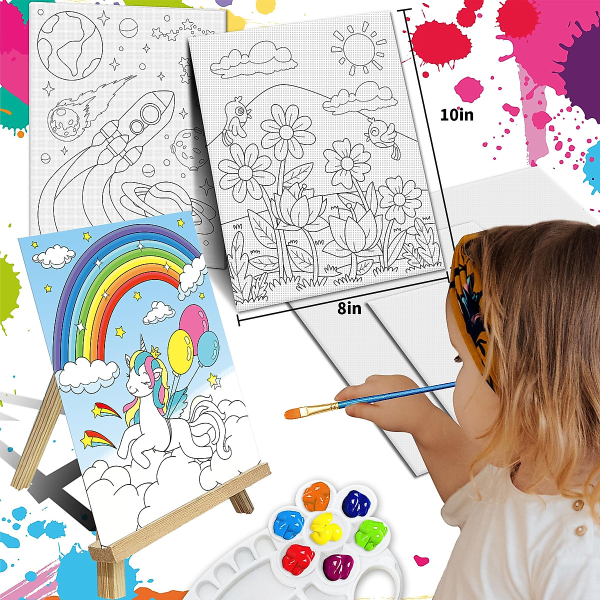 Kalysky 47PCS Kids Paint Set,Canvas Painting Kits for Kids ages 4-8,8-12,Acrylic Paint Art Supplies for Kids 9-12 with 12 Paints, 5 Canvas Panels, 18PCS Drawing Paper,10 Brushes