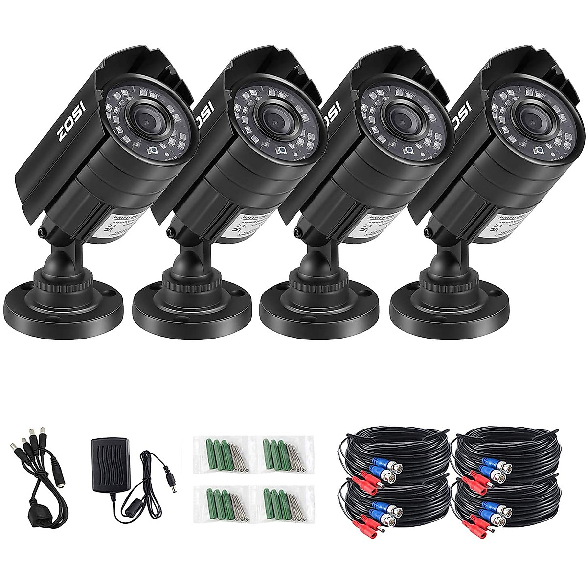 ZOSI 1080P 4 Pack HD-TVI Security Bullet Cameras Outdoor Indoor Weatherproof with 24pcs IR LEDs 65ft Night Vision for 2.0MP Surveillance TVI CCTV System (Renewed)