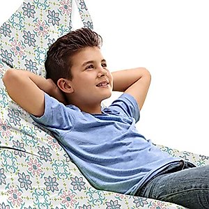 Lunarable Floral Lounger Chair Bag, Rhythmic Pastel Tones Curvy Intricate Flowers Pattern on Plain Backdrop, High Capacity Storage with Handle Container, Lounger Size, Rose and Pale Green