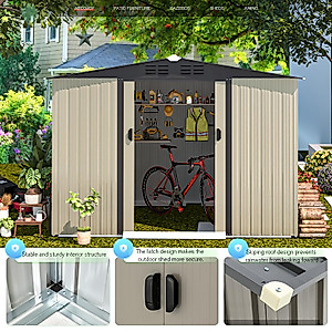 AECOJOY 8 x 6 Ft Shed, Outdoor Storage Tool Shed (Sliding Door), Metal Garden Shed for Yard, Outdoor Storage Clearance in Grey