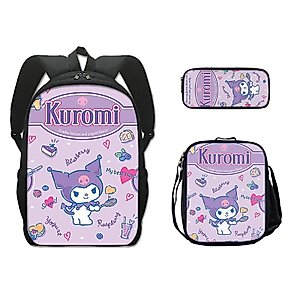 3PC Set kuromi backpack With Lunch Bag Pencil Case Cute Backpack Cartoon Game Backpack Laptop Backpack Lightweight Durable