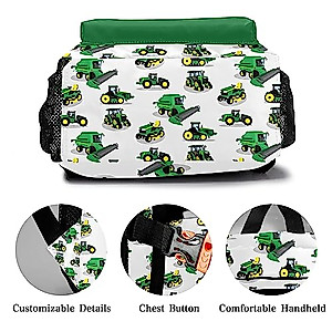 Zaaprint Personalized Green Tractor Truck Waterproof Schoolbag Backpack with Name Text for Women Men Gift