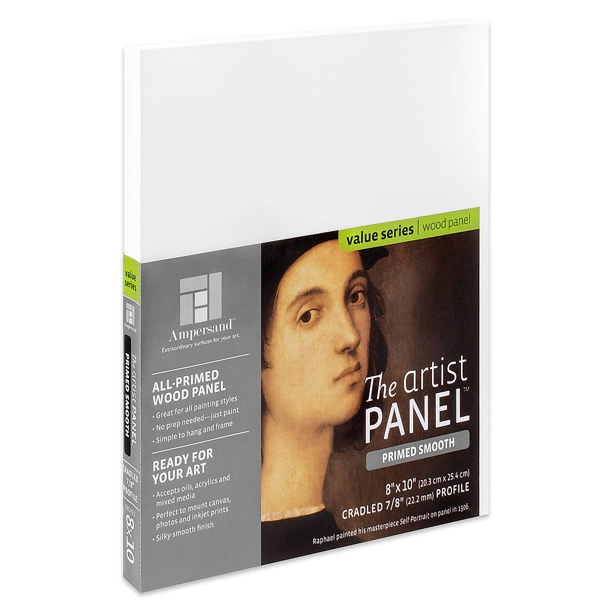 Ampersand Art Supply Wood Gesso Artist Painting Panel: Primed Smooth, 8" x 10", 7/8" Cradled Profile