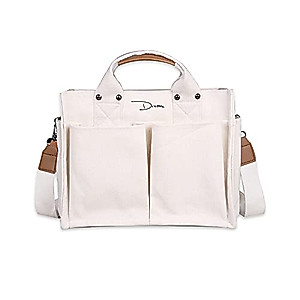 PORRASSO Women Shoulder Bag Casual Handbag Ladies Large Crossbody Bag Canvas Tote Bag for Travel School Shopping Daily Use White