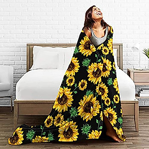 Yellow Sunflower Soft Warm Throw Blanket Lightweight Flannel Fleece Bed Blanket Gift for Kid Baby Adults Or Pet Chair Couch Microfiber Blankets 60"X 50"
