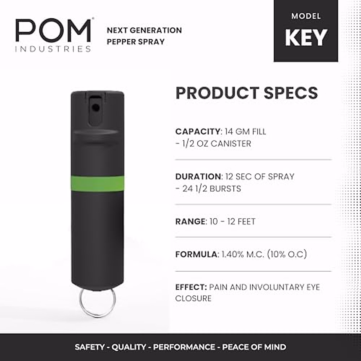 POM Pepper Spray Combo Pack Clip & Keychain - Maximum Strength OC Spray Self Defense- Tactical Compact & Safe Design - 25 Bursts & 10 ft Range - Stream Spray Pattern Black and Lime