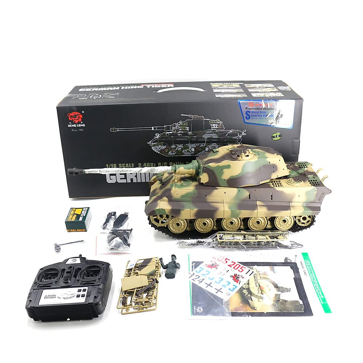 Ssccgym Remote Control Tank 3888A German Tiger King Heavy RC Battle War Military Vehicle Metal Steel Wave Box Simulation Smoke Shooting Sound Effect Collection Model (Upgraded version)