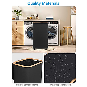 efluky Laundry Basket with Wheels, Rolling Laundry Basket with Lid and Removable Bag, Dirty Clothes Basket with Wheels for Laundry Room, Bedroom & Bathroom, 100L (26.4 Gallon) Black