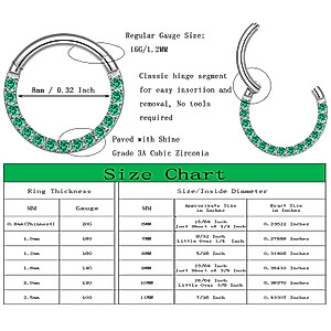 Showself 16G Septum Rings Septum Clicker Green Cubic Zirconia Septum Jewelry Surgical Steel 16 Gauge Daith Hoop Earrings Daith Piercing Jewelry (8mm)