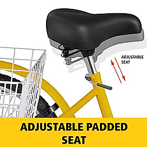 Happybuy 20/24/26 inch Adult Tricycle 1/7 Speed 3 Wheel Bike Adult Tricycle Trike Cruise Bike Large Size Basket for Recreation Shopping (Yellow, 26 Inch / 7 Speed)