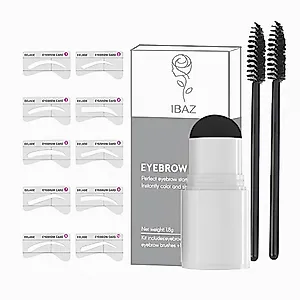 IBAZ Waterproof Eyebrow Stamp Kit: 10 Reusable Stencils, 2 Brushes, Light Brown