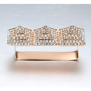 Wellotus Punk Alloy Pyramid Ring Rhinestone Hip Hop Rapper Red Lip Kiss Ring Costume Jewelry, 2 Finger Size (Gold)