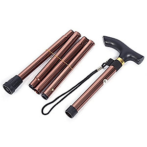 Tmishion Folding Walking Stick Without LCD Light, Handle Collapsible Height Adjustable Anti-Shock Cane, Portable Telescopic Walking Hiking Climbing Trekking Pole