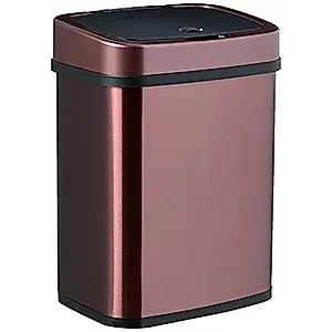 Ninestars Bedroom or Bathroom Automatic Touchless Infrared Motion Sensor Trash Can, 3 Gal 12L, Stainless Steel Base (Rectangular, Burgundy/Black Lid)
