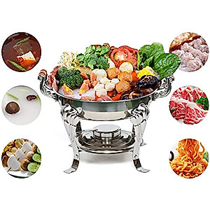 Shabu-Shabu Chafing Dish Stainless Steel Round Hot Pot Food Warmers Food Trays for Party Buffet Soup Pot Cookware with Alcohol Stove