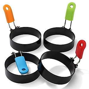 Biioistle Nonstick Egg Ring Stainless Steel Egg Cooking Ring with Anti-scald Handle Pancake Mold for Breakfast Sandwiches Egg Muffins,4Pcs (Style01)