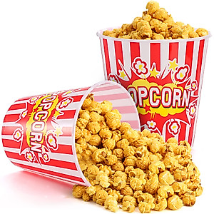 YOUEON 12 Pack Large Plastic Popcorn Bowls, 85 Oz Reusable Popcorn Containers in Red & White Striped Retro Style, Popcorn Buckets for Movie Night, Theater, Party Theme