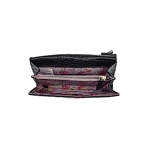 Betsey Johnson Crocodile Embossed Wallet Crossbody W/Chain Faux Pearl Crystal Rhinestone Gold Tone Heart Detail Handbag