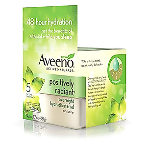 Aveeno Positively Radiant Overnight Hydrating Facial Moisturizer with Soy Extract and Hyaluronic Acid, Oil-Free and Non-Comedogenic, 1.7 oz