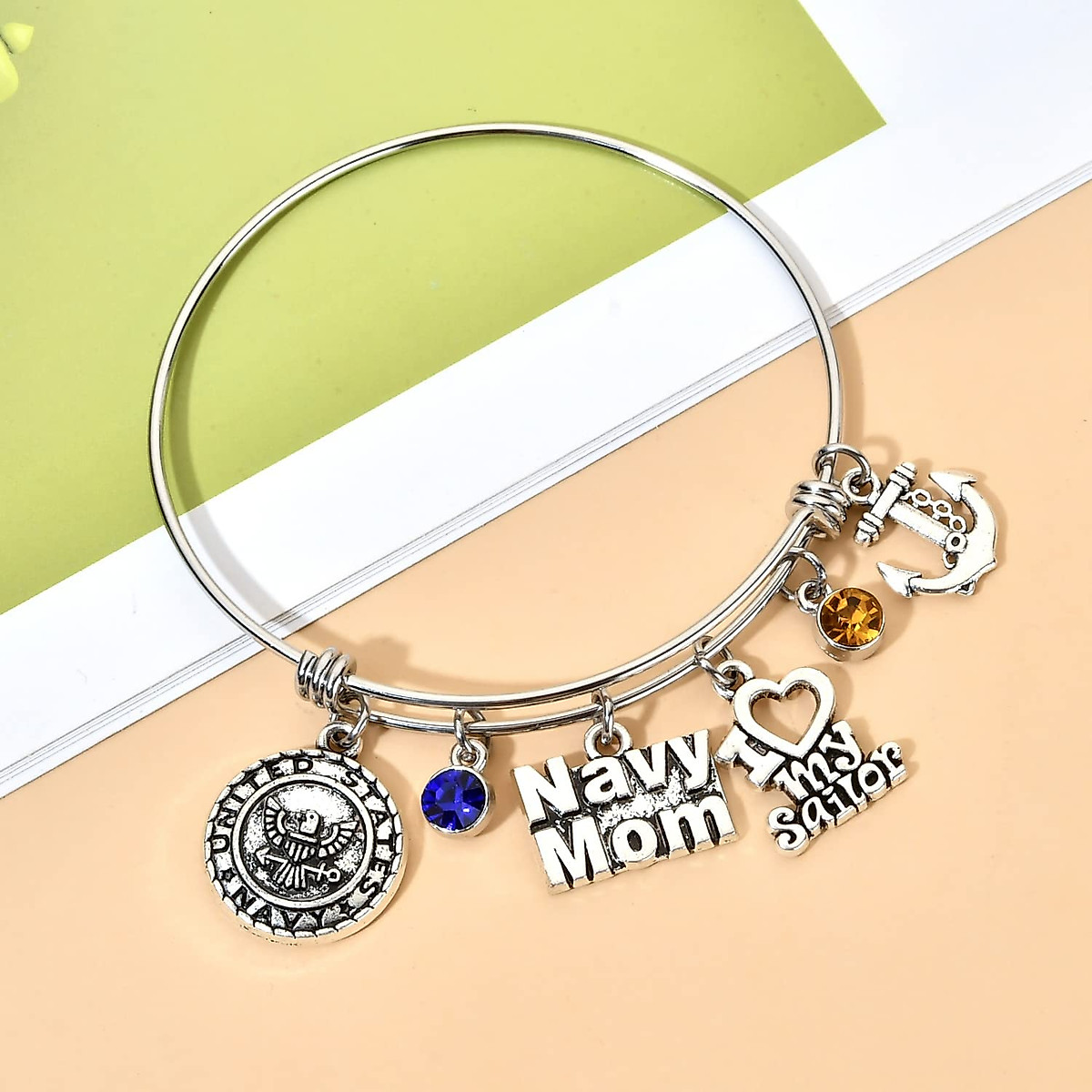 Navy Mom Gifts Bracelet Proud Navy Mom Charm Bracelets for Women I Love My Sailor Charm Bangle Christmas Birthday Mother's Day Jewelry Gifts US Pride Navy Mom Gift