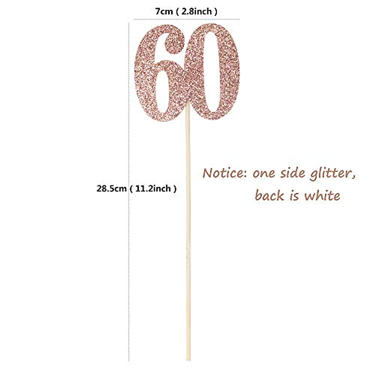 Sumerk 8 PCS 60th Birthday Centerpiece Sticks Rose Gold Glitter 60 Table Centerpieces Flower Toppers for Anniversary Birthday Party Decoration Supplies