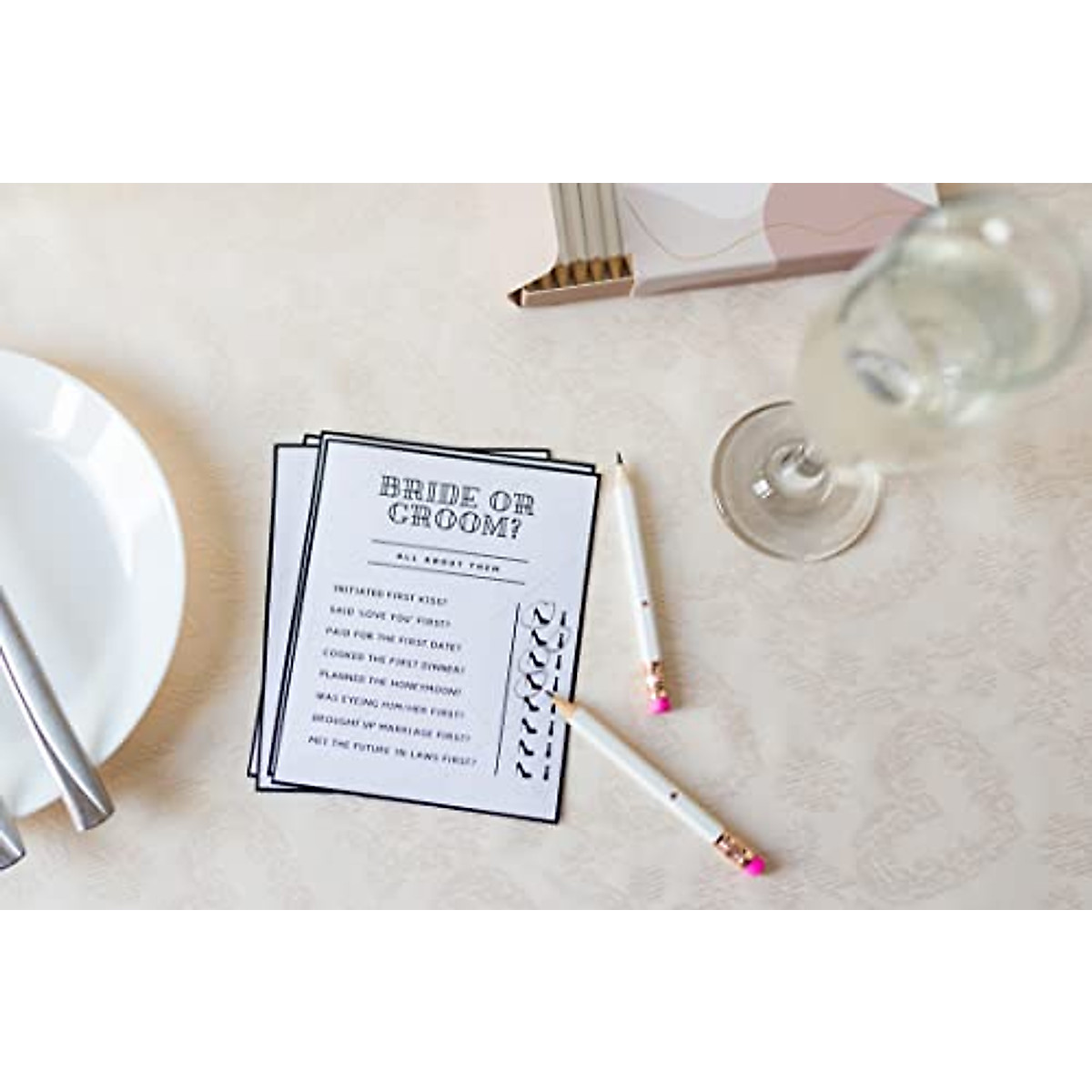 MARKT Mini Heart Pencils for Bridal Shower Games & Wedding Favors, Small White Pencils With Rose Gold Foil for Party Prizes or Gifts for Guests, Pre Sharpened Golf Pencils With Erasers (30 Pack)