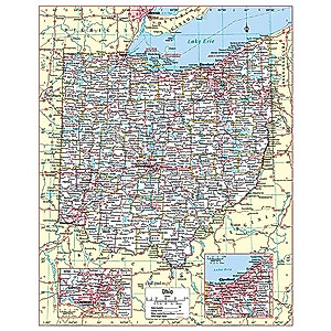Cool Owl Maps Ohio State Wall Map Poster Large Print Rolled 24W"Hx30"H - Laminated