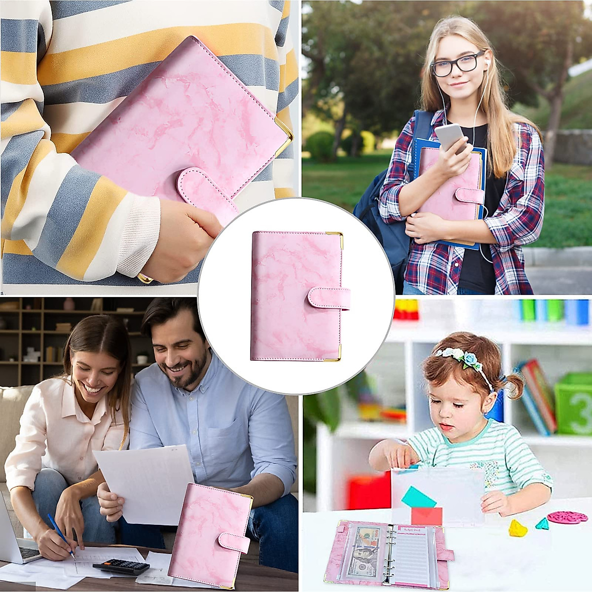 Soomeet Budget Binder, 54Pcs Budget Binder with Zipper Envelopes, Cash Envelopes for Budgeting, Money Organizer for Cash, A6 Budget Planner with Cash Envelopes, Pink