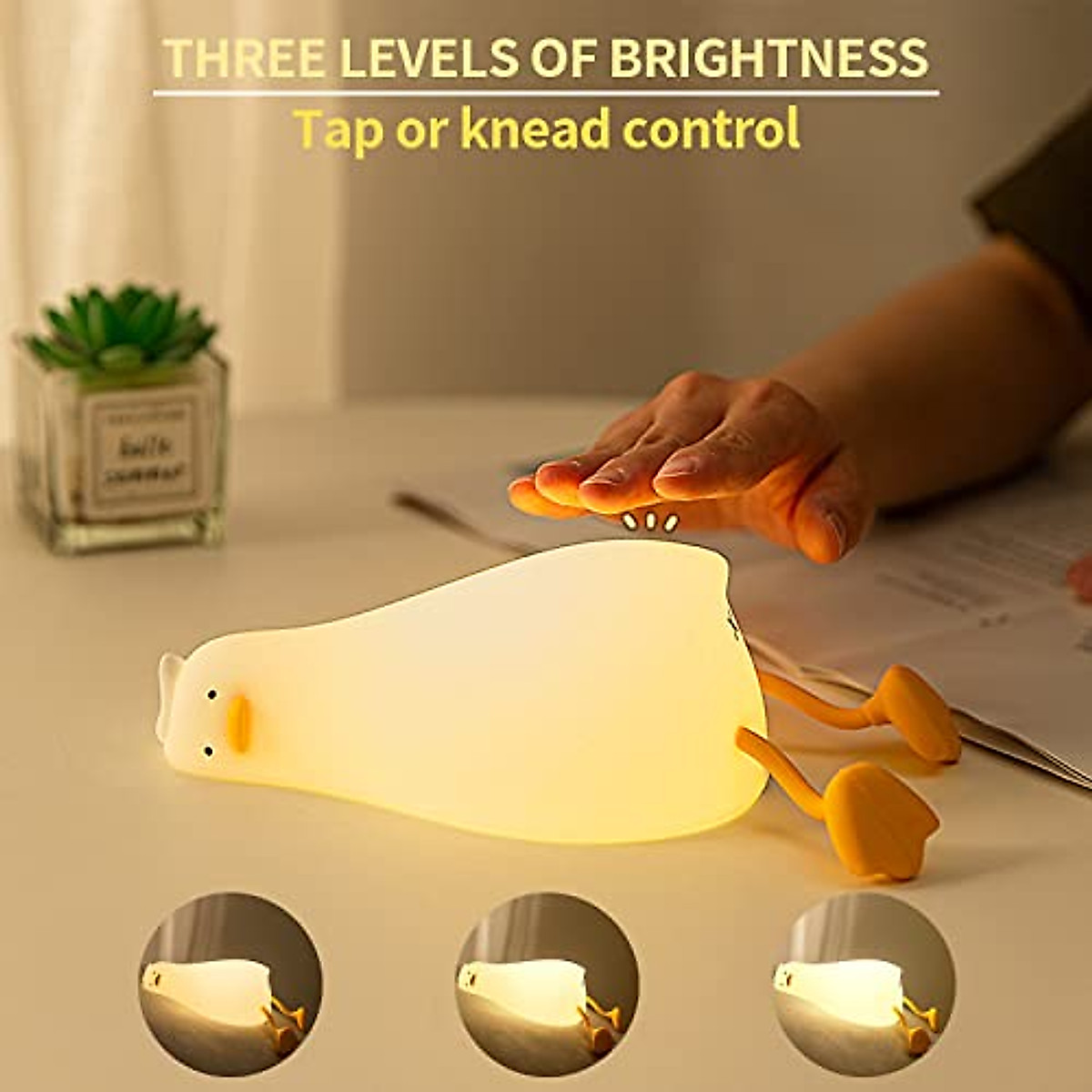 Fosucwin Cute Duck Night Light for Kids, Squishy Nursery LED Animal Night Lamp, Silicone Dimmable Timed Bedside Lamp Kawaii Light Up Lying Flat Duck Touch Light for Breastfeeding Girls Bedroom Decor
