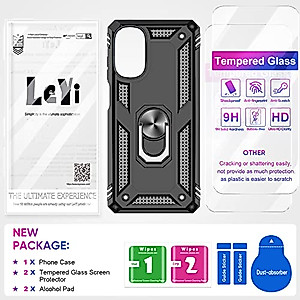 LeYi for Moto G 5G 2022 Case: Moto G 5G Case with 2 Pcs Tempered Glass Screen Protector for Men Women, [Military-Grade] Heavy Duty Protective Case with Magnetic Ring Stand for Moto G 5G 2022, Black