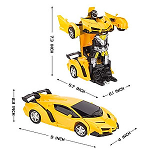 VLSEEK Remote Control Car, Rc Car Transform Robot Rechargeable 360°Rotating Stunt 1:18 Deformation Racing Car Toy with Cool Sound & Light, One Button Deformation into Robot