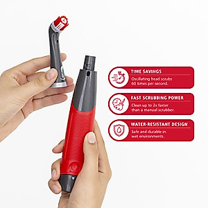 Rubbermaid Reveal Cordless Battery Power Scrubber, Gray/Red, Multi-Purpose Scrub Brush Cleaner for Grout/Tile/Bathroom/Shower/Bathtub, Water Resistant, Lightweight, Ergonomic Grip (1839685)