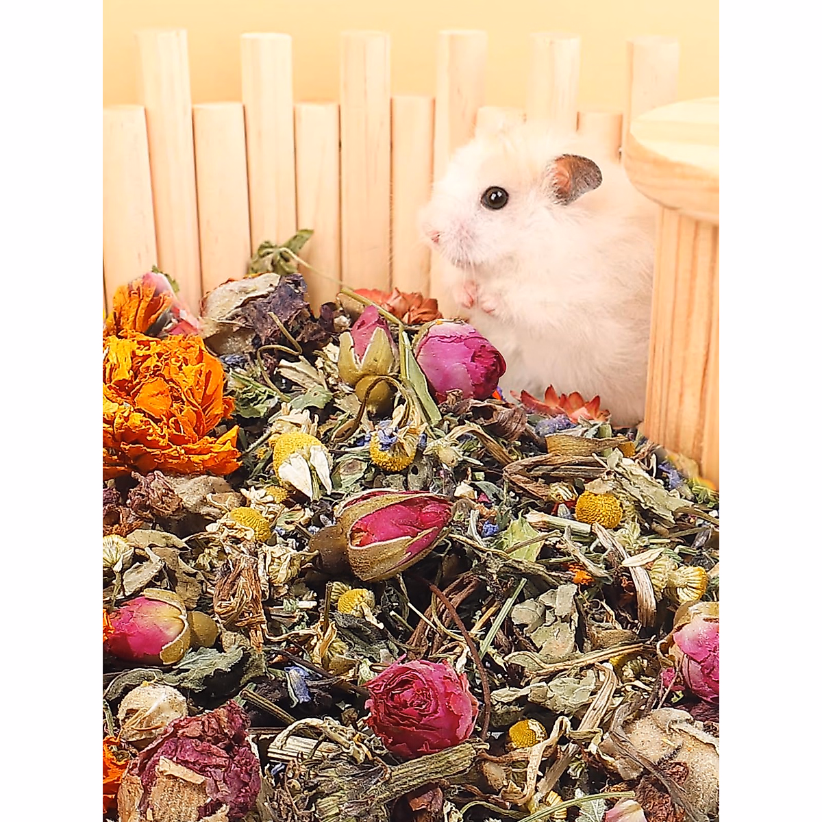 MEWTOGO 7 Oz Guinea Pigs Herb Mix - Natural Flower Herbal Blend in 9 Dried Flowers & Herbs, Hamster Bedding for Bunny Gerbils Small Animals Keep Cage Environment Fresh