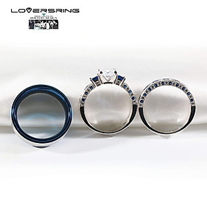 Bridal sets Wedding Ring Sets His And Hers Promise Ring Couples Bridal Sets Women 925 Sterling Silver Square Cz Man Titanium Wedding Bands