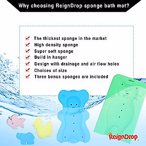 ReignDrop Baby Bath Sponge Mat for Tub – Safe Fun Sponge Bath Mat, Toys for Newborns – Toddler Bathing Cushion Insert with Inbuilt Drying Hanger – Bath Time Rest and Support for Sink (Small Bear)