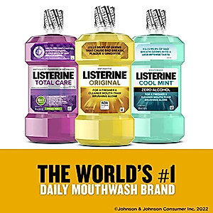 Listerine Original Antiseptic Oral Care Mouthwash to Kill 99% of Germs That Cause Bad Breath, Plaque and Gingivitis, ADA-Accepted Mouthwash, Original Flavor, 1.5 L (Pack of 6)