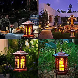 Solar Outdoor Waterproof Hanging Lantern, Garden Decorative Solar Lights PVC Upgrade 3 LED Flickering Flameless Candle Decorative Lights for Garden(Garden Candle)