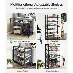 SONGMICS 6-Tier Shoe Rack Storage, Metal Shoe Organizer Stand for Garage, Entryway, Set of 2 3-Tier Stackable Shoe Rack Shelf, with Adjustable Flat or Angled Shelves, Holds 18-24 Pairs, Grey