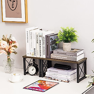 Giikin Wood Desktop Shelf - Table Top Corner Shelf Stand - Kitchen Counter Organizer - Multi-Purpose Adjustable Riser for Monitor Cups Jars Spices - 2 Tier Independent Stackable Desk Stand…