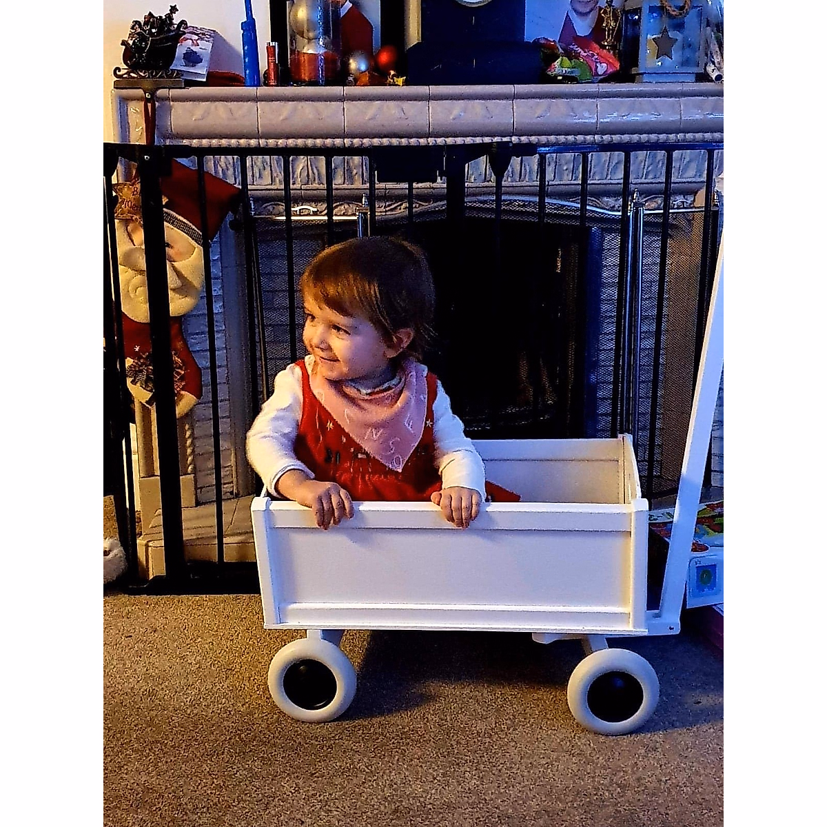 Premium Wooden Wagon STAS - Safe and Beautiful | Ideal for Weddings and Flower Girls | Color: White Fluff| Wheels: Rubber