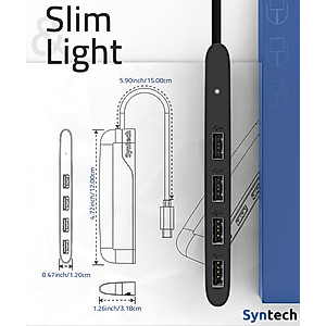 USB C to USB Hub 4 Ports, Syntech Type C to USB 3.0 Hub with a USB C to USB Adapter (USB 2.0), Thunderbolt 3 to USB Hub, iPad Pro, iMac